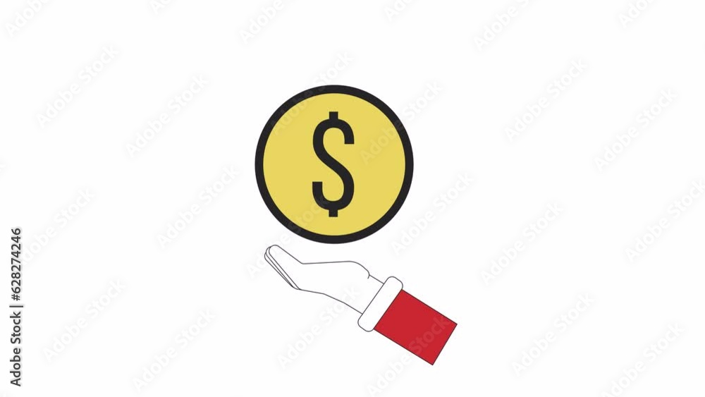 Coin toss up line 2D animation. Money loan. Hand holding dollar coin 4K ...