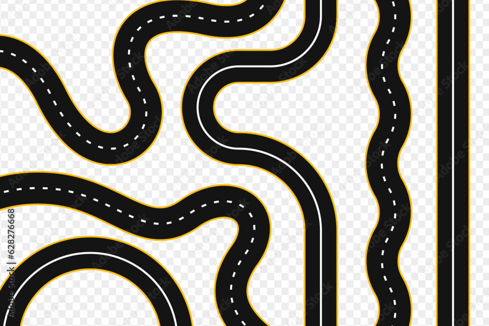 Set of Bending roads and highways vector illustrations. Road, winding ...