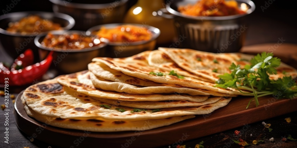 Appetizing Indian Chapati, in a restaurant. Indian national dish ...