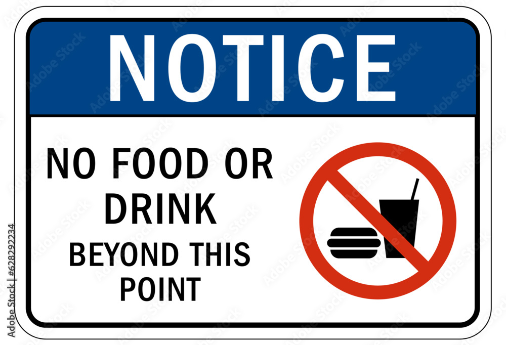 No food or drink allowed warning sign and labels Stock Vector | Adobe Stock