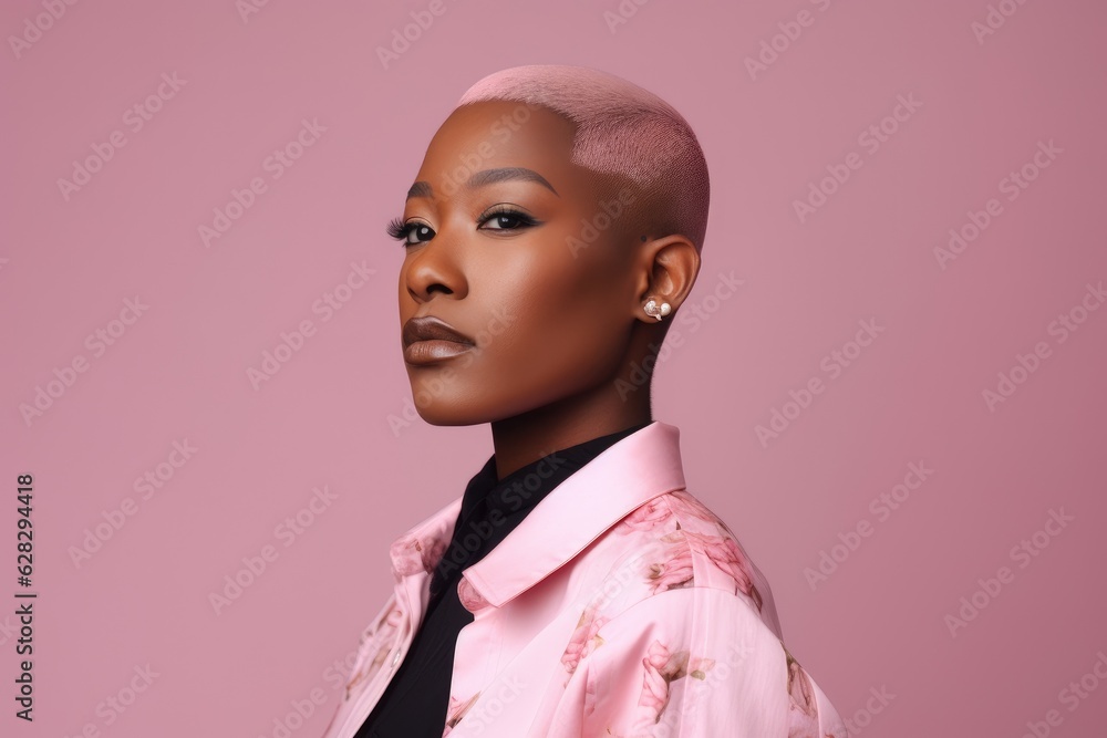 gender neutral, black person and fashion portrait with a pink ...