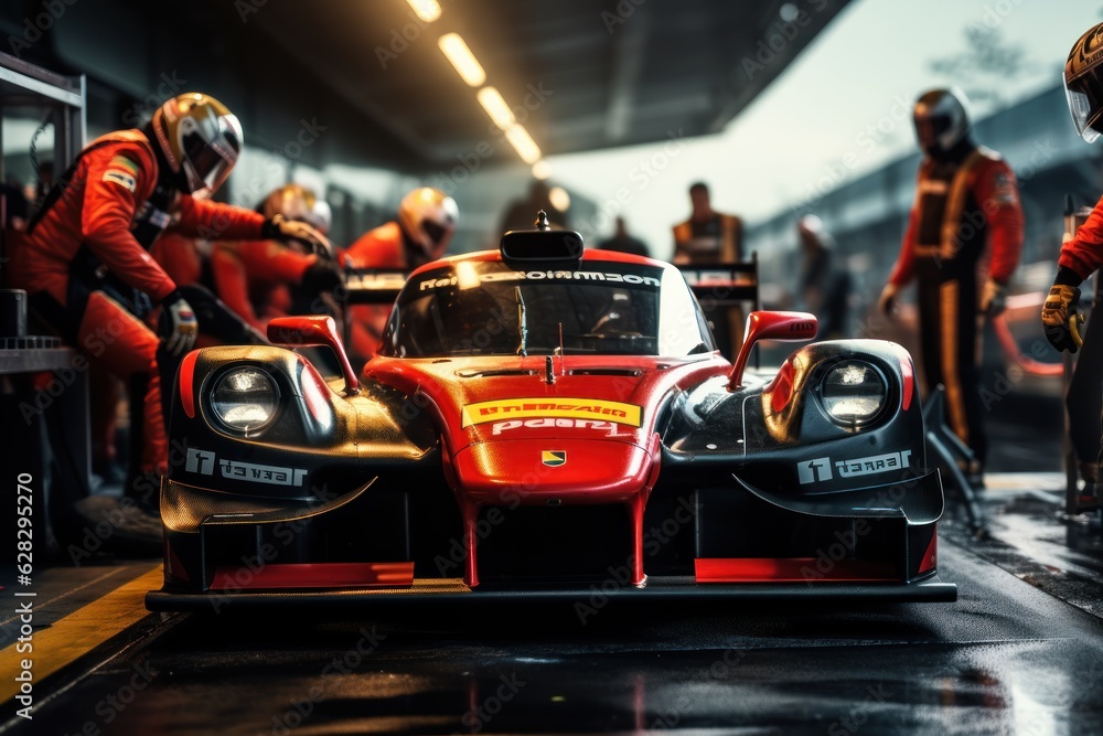 Foto de Professional pit crew ready for action as their team's race car ...