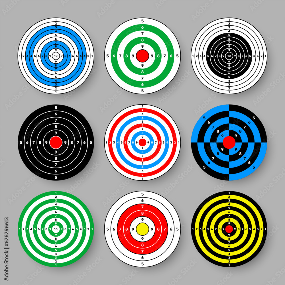 Shooting range paper targets. Round target with divisions, marks and ...