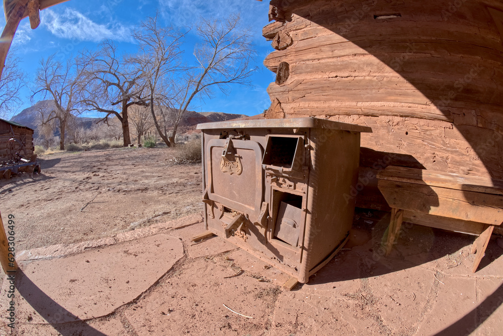An old wood stove on display at the Lonely Dell Ranch in Glen Canyon ...