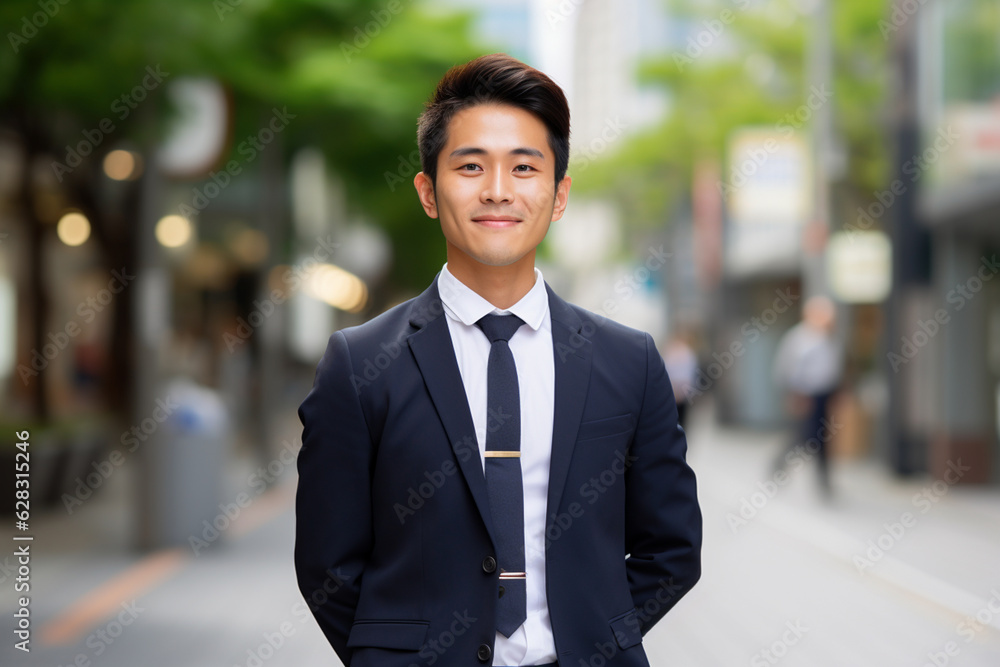 handsome young japanese business man smiling in suit jacket with leader ... handsome young japanese business man smiling in suit jacket with leader ...
