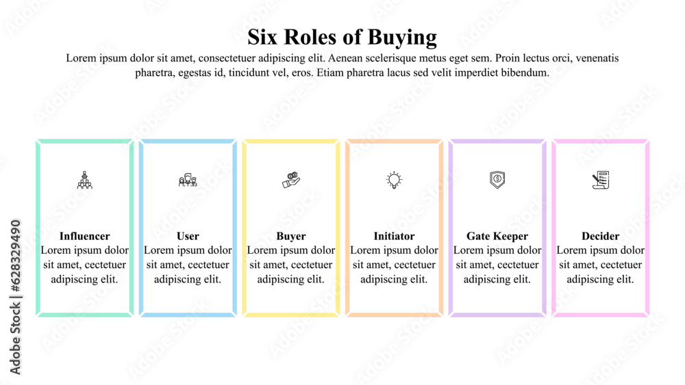 Infographic presentation template of six roles of buying with icon and ...