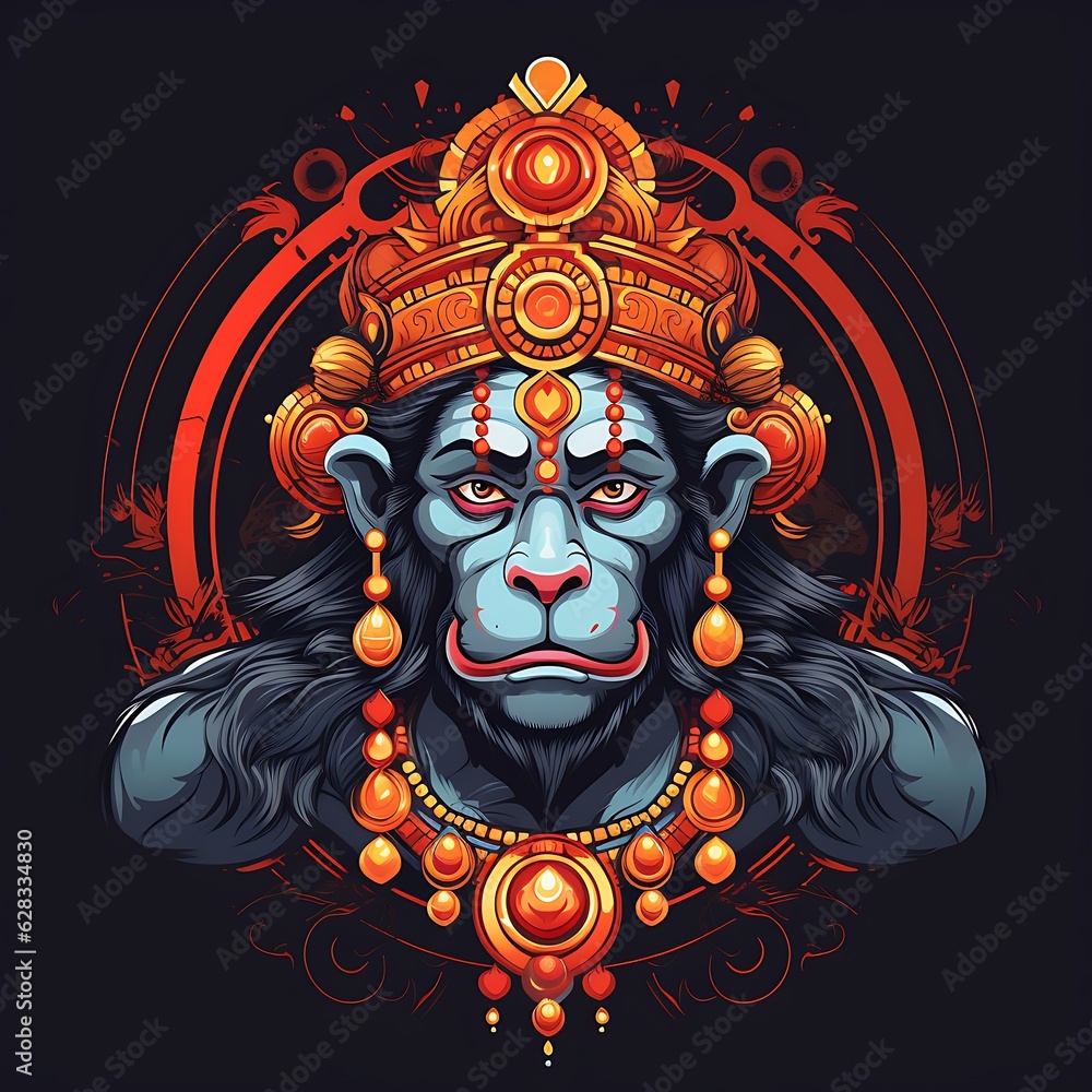 Creative illustration of Lord Hanuman with his weapon (Gada). happy ...