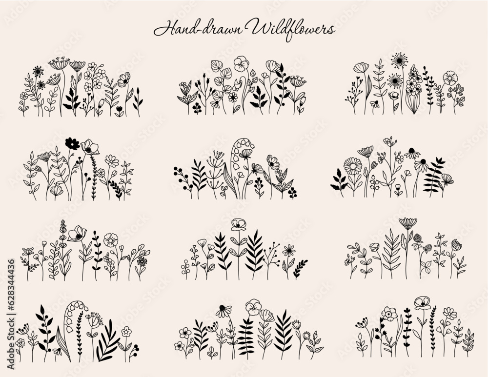 Minimal Wildflower Set, Minimalistic Flowers Arrangement, Frames ...