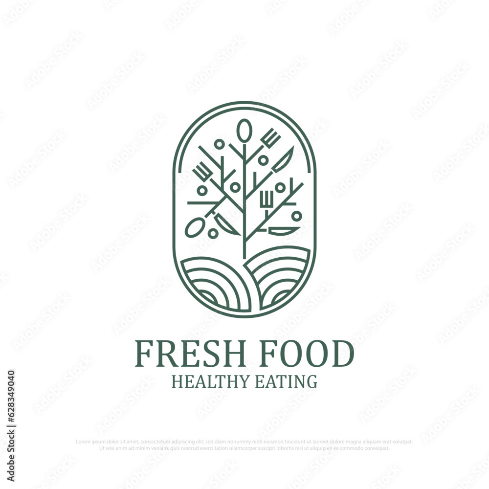 Minimalist Fresh food logo illustration,fresh logo design with outline ...