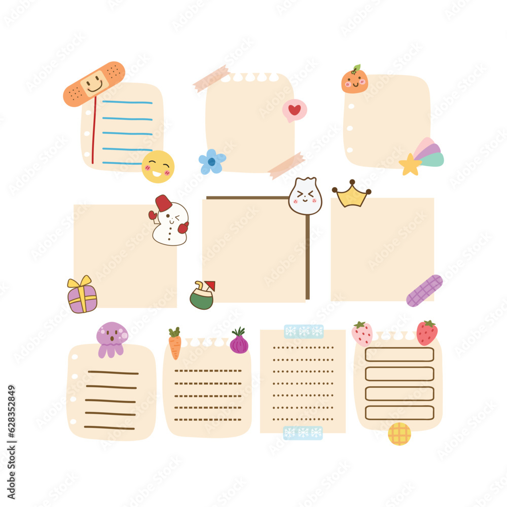 Cartoon task planners, cute paper sticky notes, banners, to do list or ...