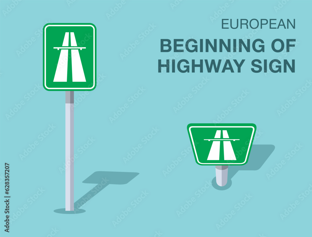 Traffic regulation rules. Isolated european beginning of highway sign ...