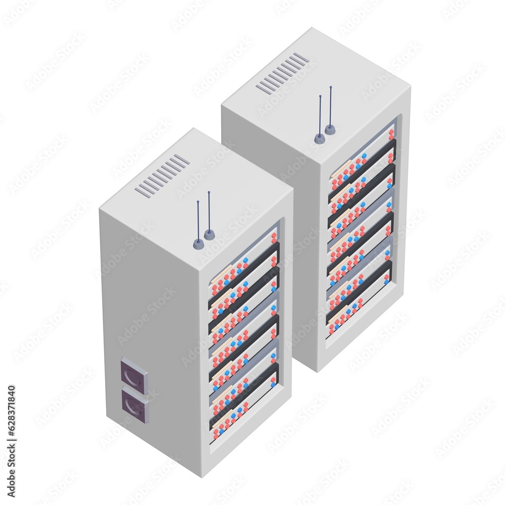 Data network server in cabinet. Diagnostic test in computer room ...