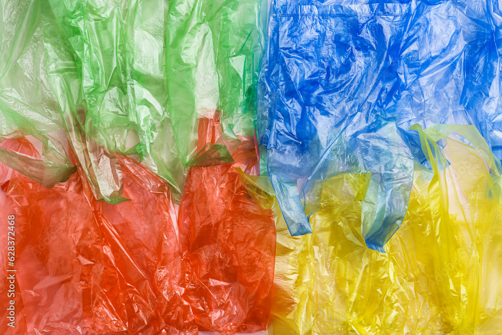 Colorful Plastic bags texture, top view crumpled plastic bag crumpled ...