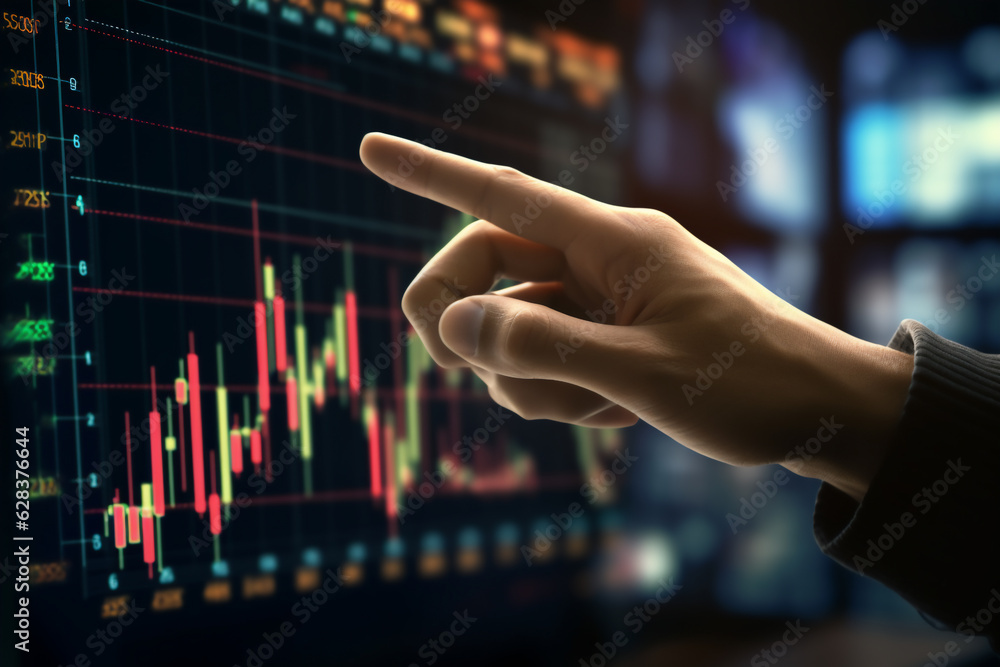 Stock market chart with businessman hand point to the monitor Stock Illustration | Adobe Stock