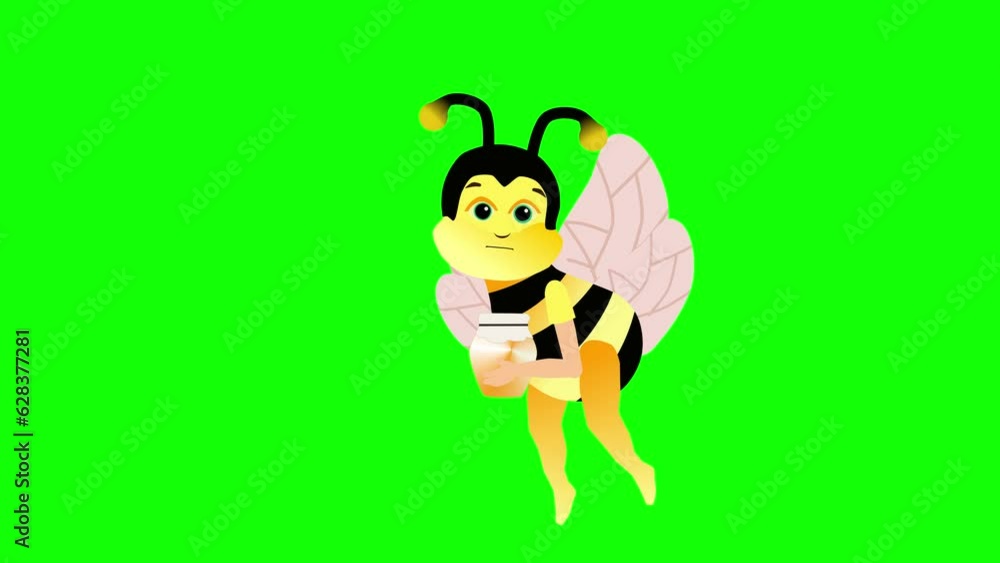 Cute cartoon bee with honey flies green screen Stock Video | Adobe Stock