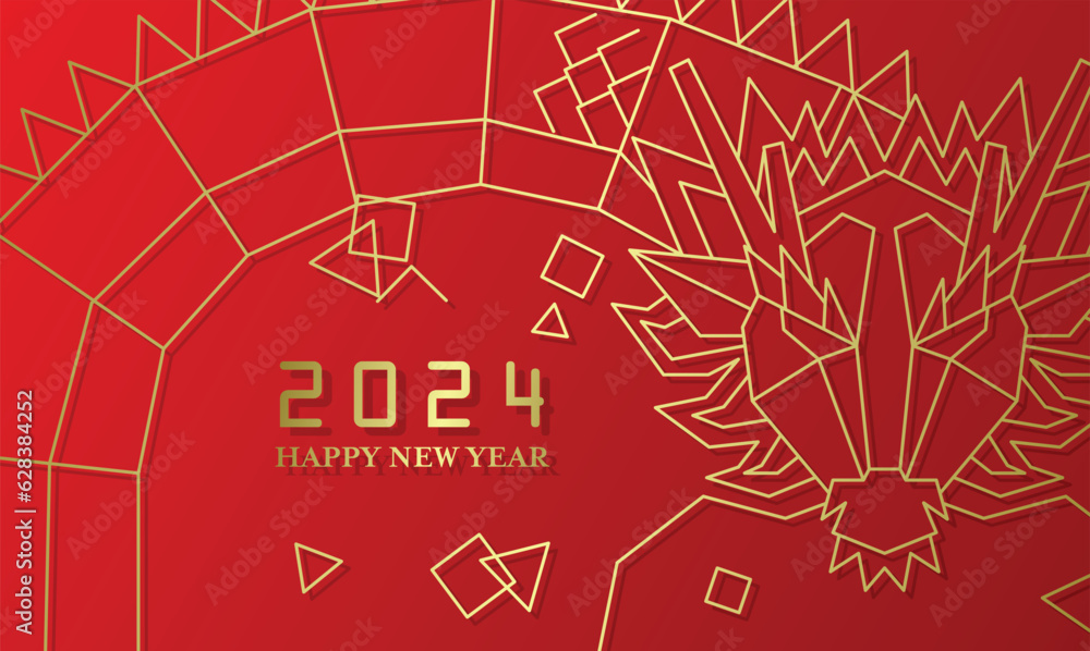 Happy chinese new year of dragon 2024 gold line art card. Zodiac dragon ...