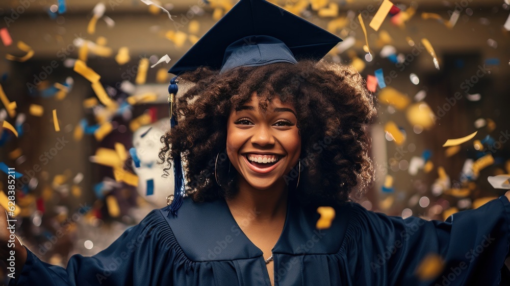 Foto de Happy African American girl graduating student celebrating ...