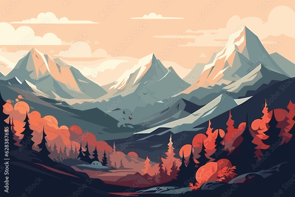 Mountains Minimalistic flat design landscape vector art illustration ...