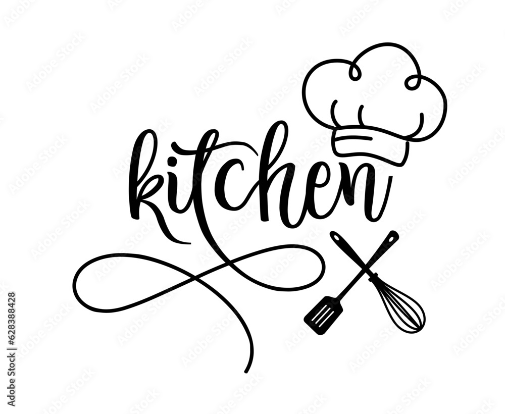 Kitchen. Vector logo. Design for poster, flyer, banner, menu cafe. Hand ...