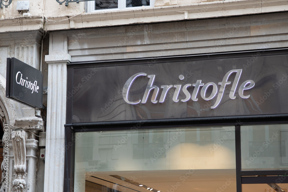 Christofle logo sign and chain brand text on shop goldsmith and ...
