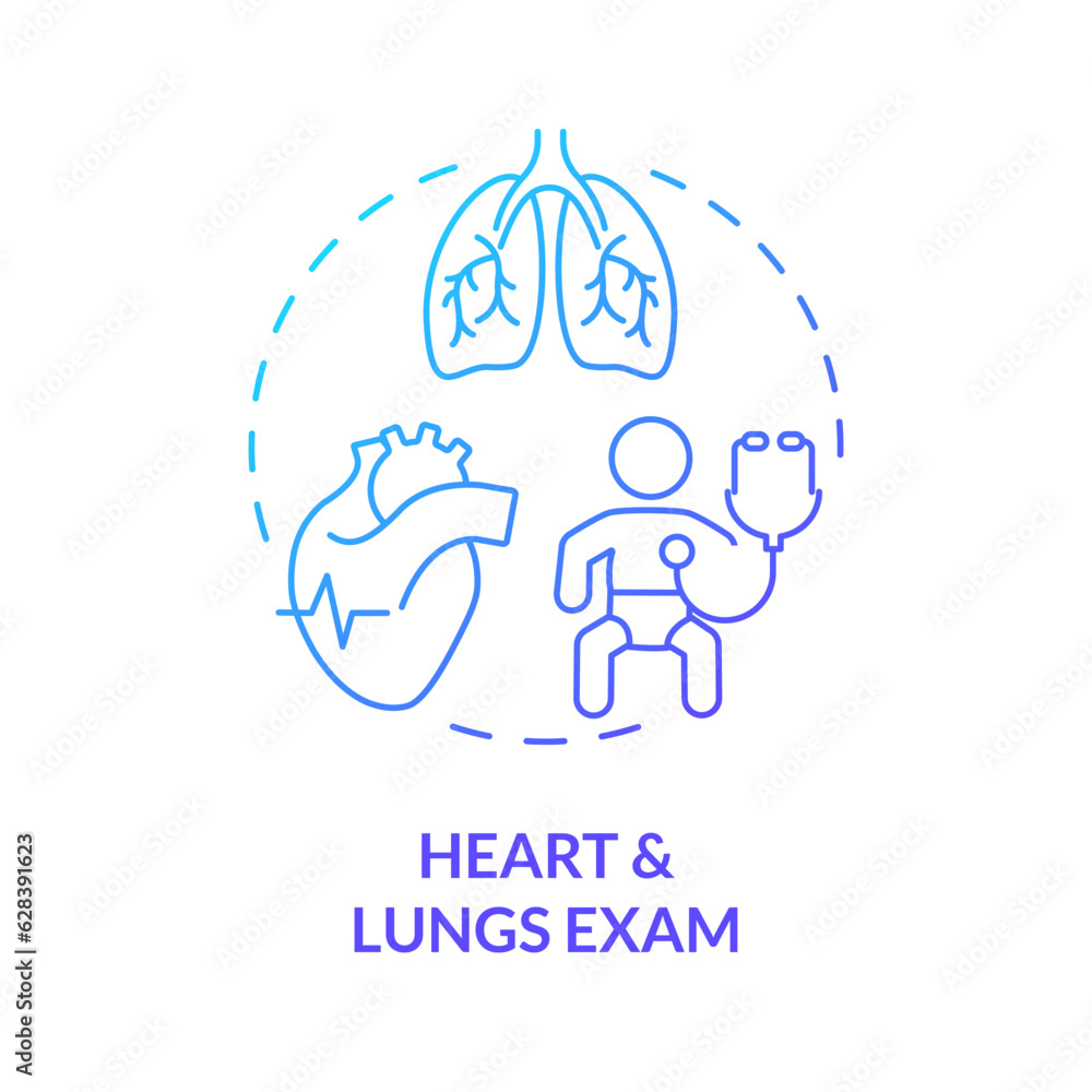 Heart And Lung Exam Blue Gradient Concept Icon Cardiac Rhythm Pulse
