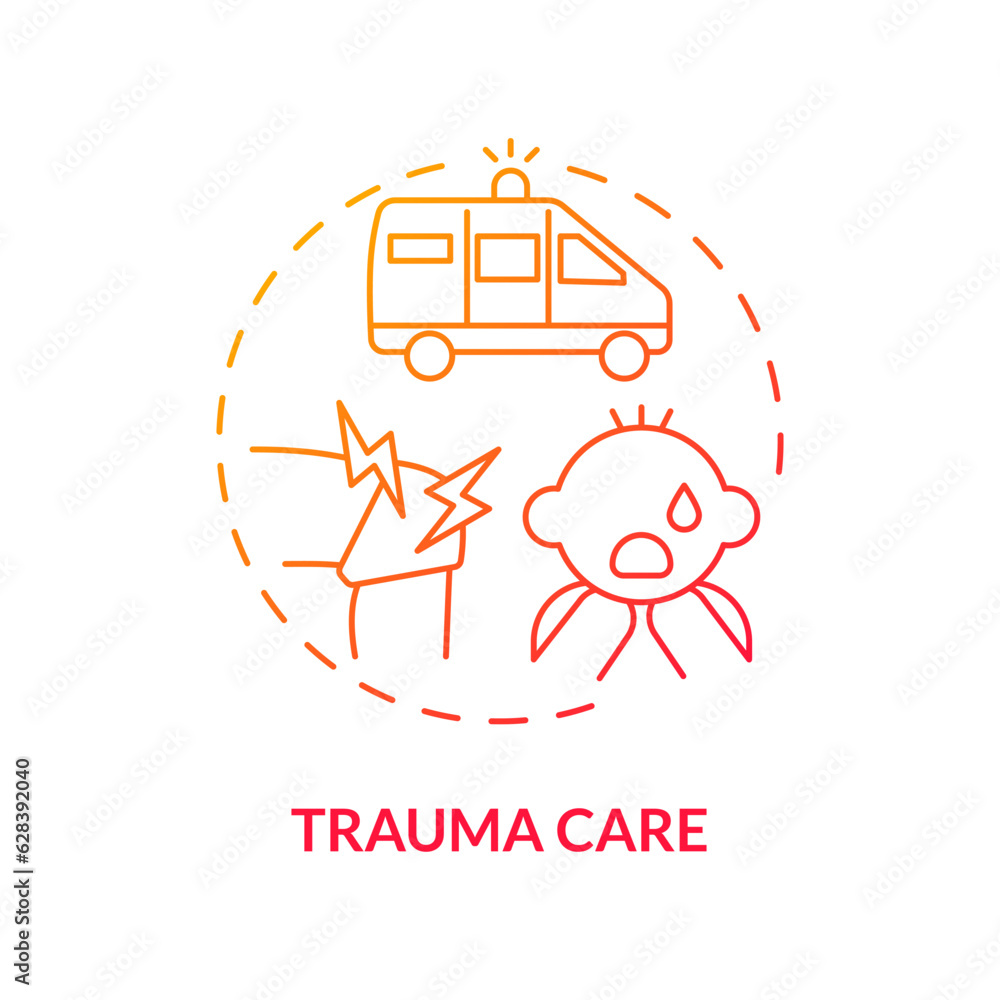 Trauma care red gradient concept icon. Urgent help. Traumatic event ...