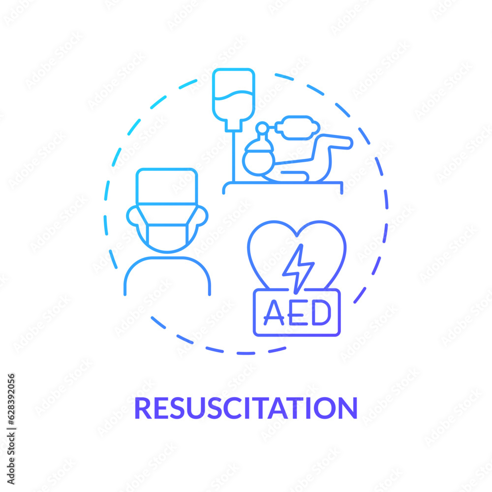 Resuscitation blue gradient concept icon. Life support. Airway management. Critical illness. Aid ...
