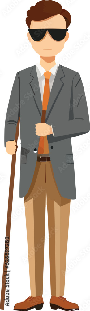 A vector illustration of a cane-wielding blind man who walks with ...