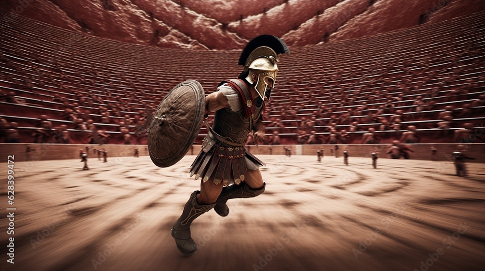 Generative AI, Realistic illustration of a fierce gladiator attacking ...