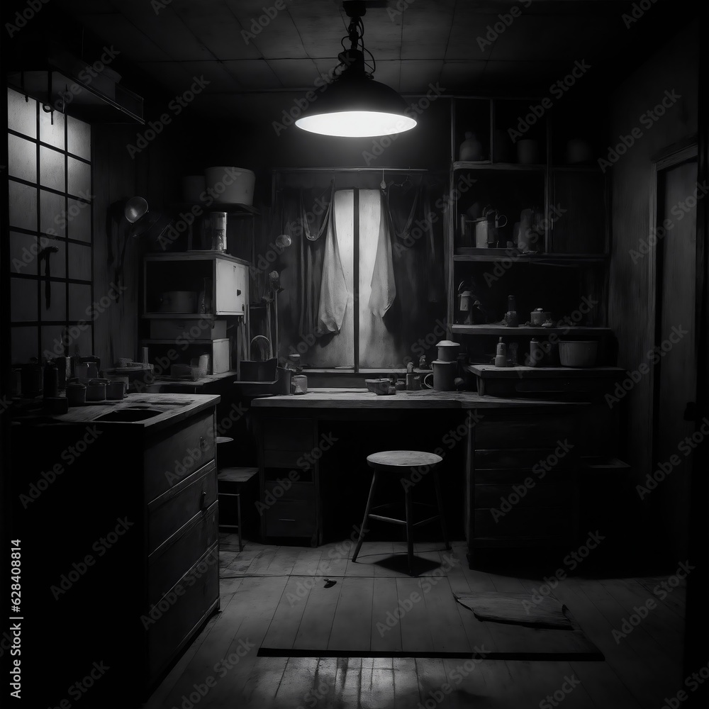 The Last Light of the Abandoned House The image shows a dark and empty ...