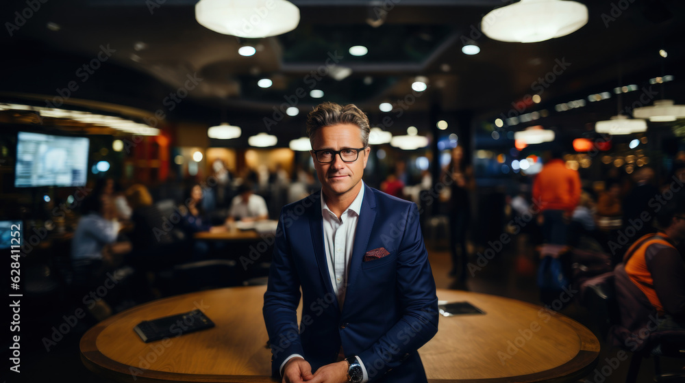 Live News studio with professional male newscaster. TV broadcasting ...