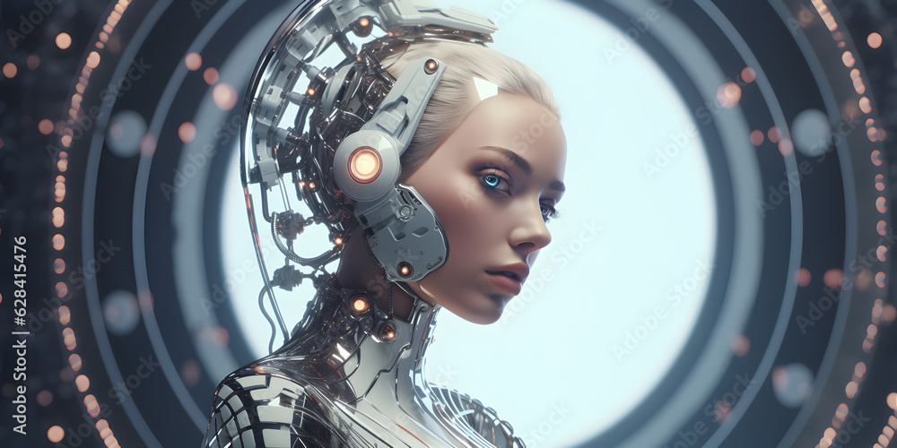 Beautiful female robot with artificial intelligence. AI generated Stock ...