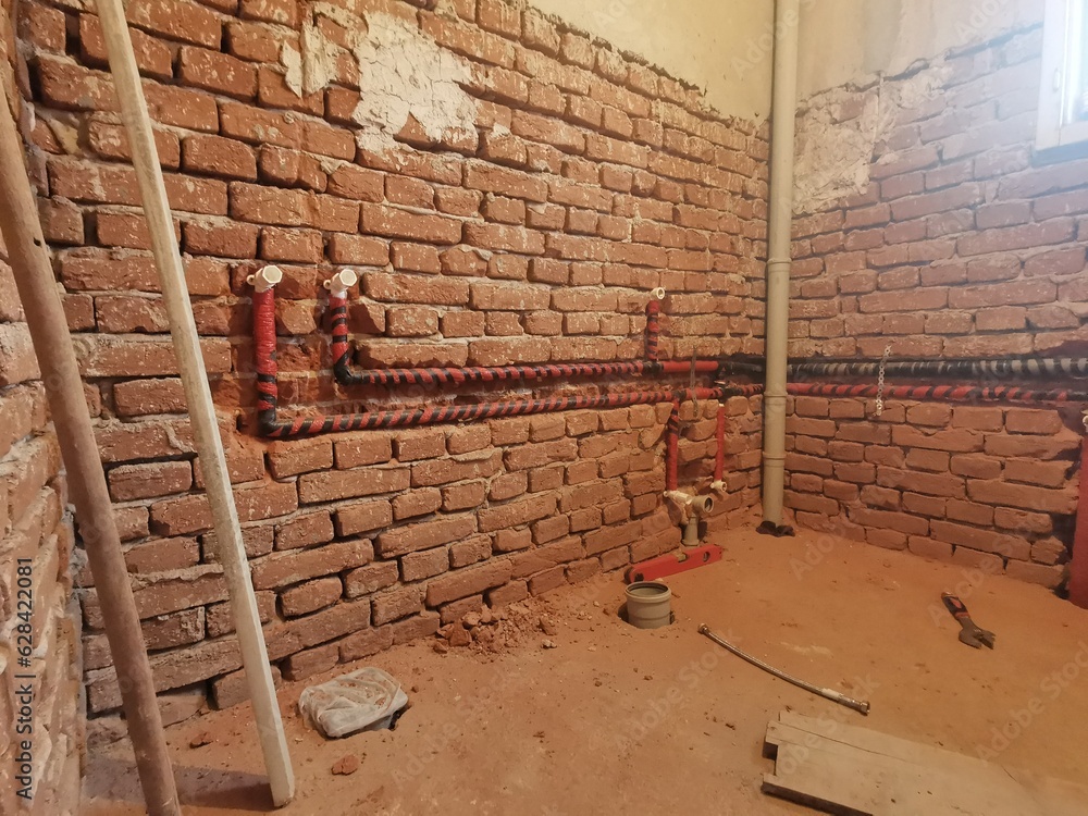 Water pipes made of polypropylene in the wall, plumbing in the house ...