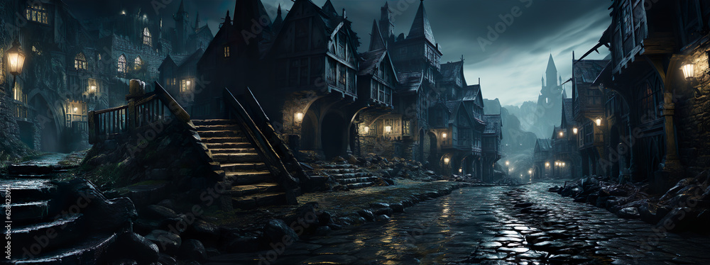 Streets and crossroads of the medieval city quarter. Generative AI ...