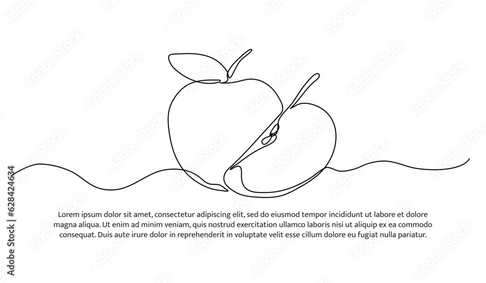 Apple one continuous line design. Fruits symbol design concept ...