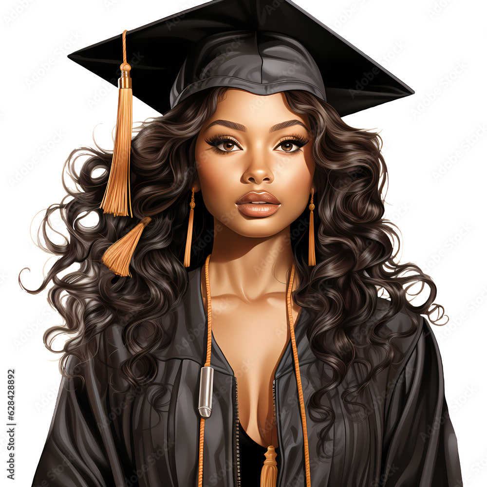 Cute Black Women Graduating Illustration Stock Illustration | Adobe Stock