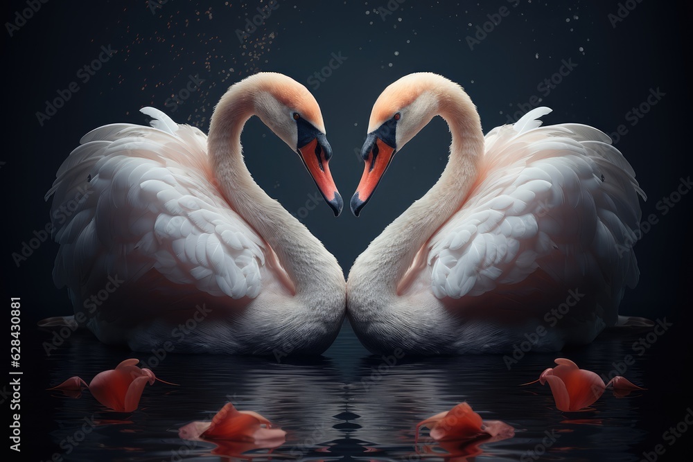 Two Swans Making A Heart
