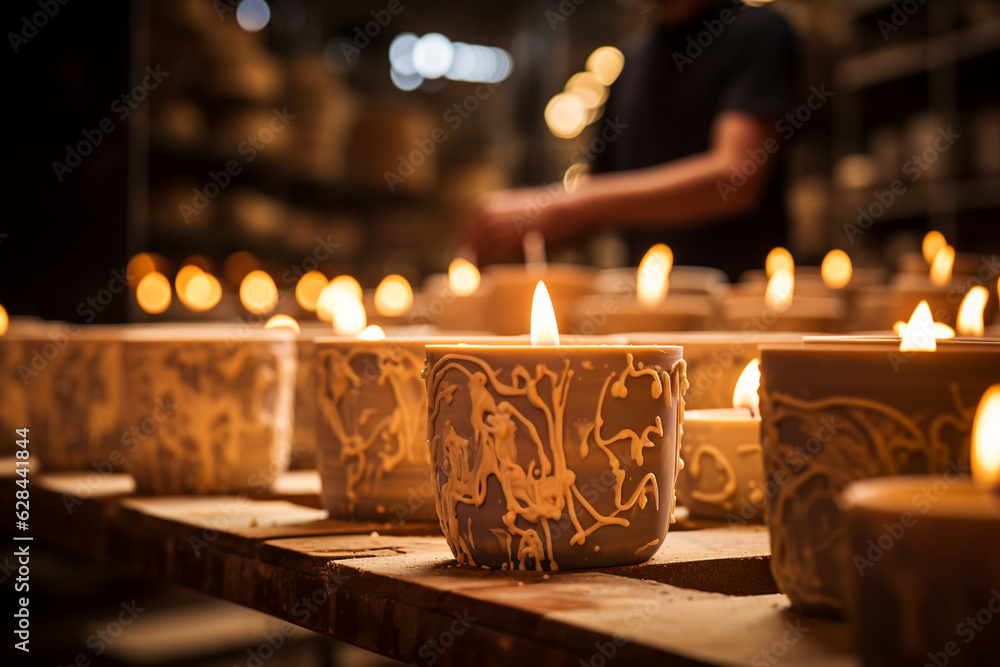 the process of candle-making, from the melting of wax to the pouring ...