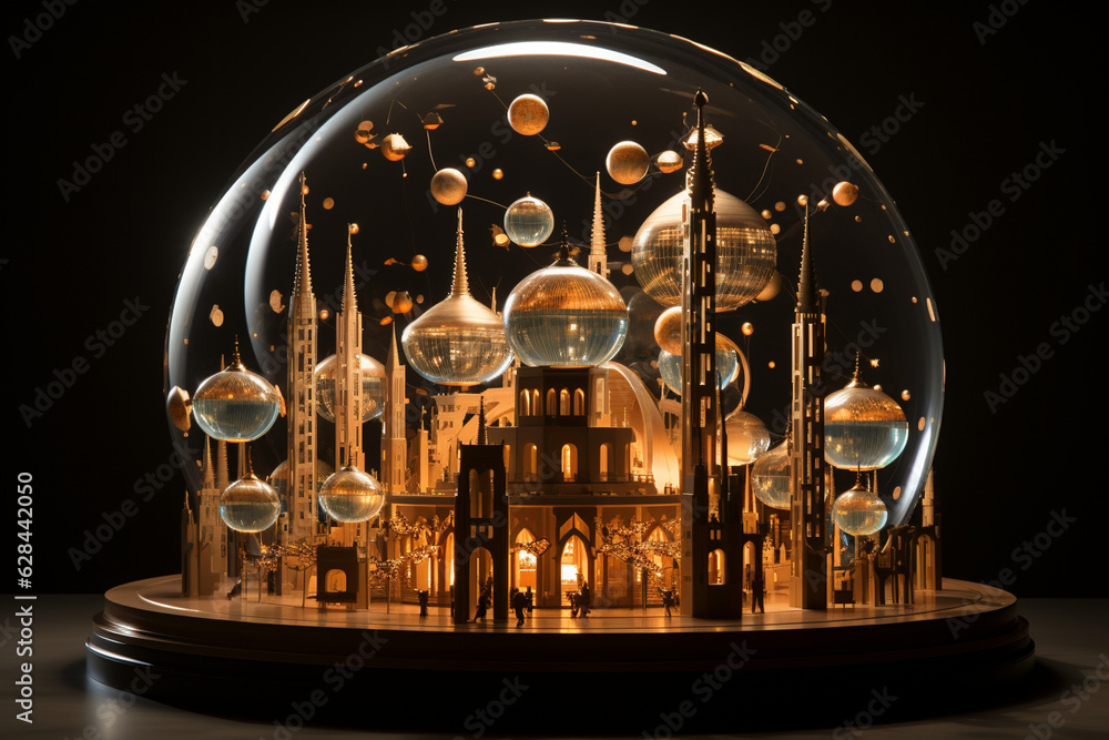 A kinetic sculpture featuring moving parts and changing light patterns ...