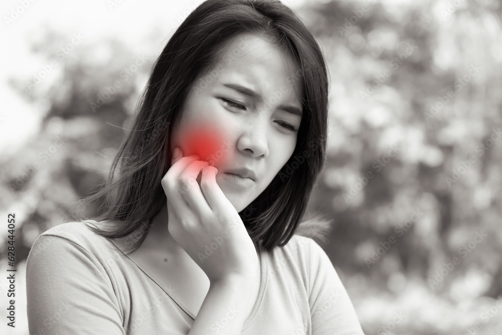 woman with toothache; sick asian woman suffering from toothache, tooth ...