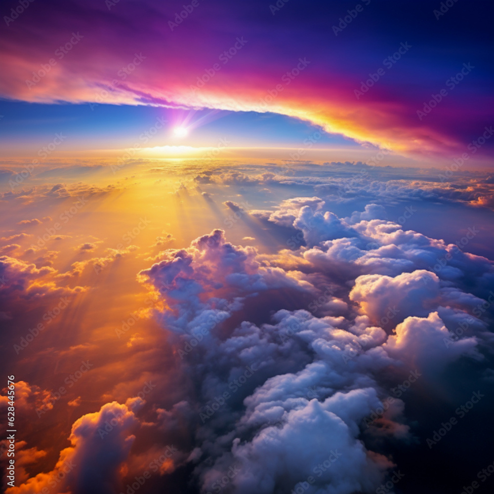 Majestic Sunrise Over Cloudscape: Aerial Spectacle of Light and Color ...