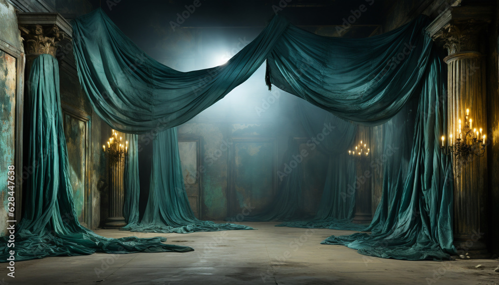 Foto de Ancient Room with Green Draped Curtains: Post-Apocalyptic ...