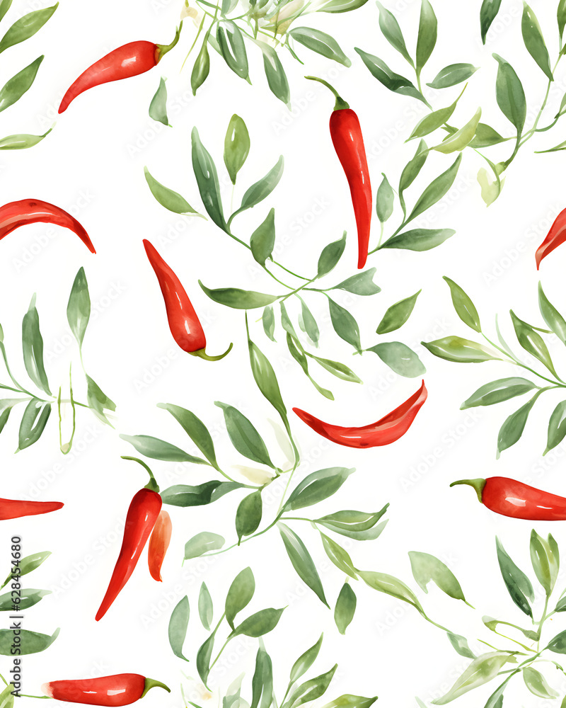 Chili peppers hand drawn seamless pattern created with Generative AI ...