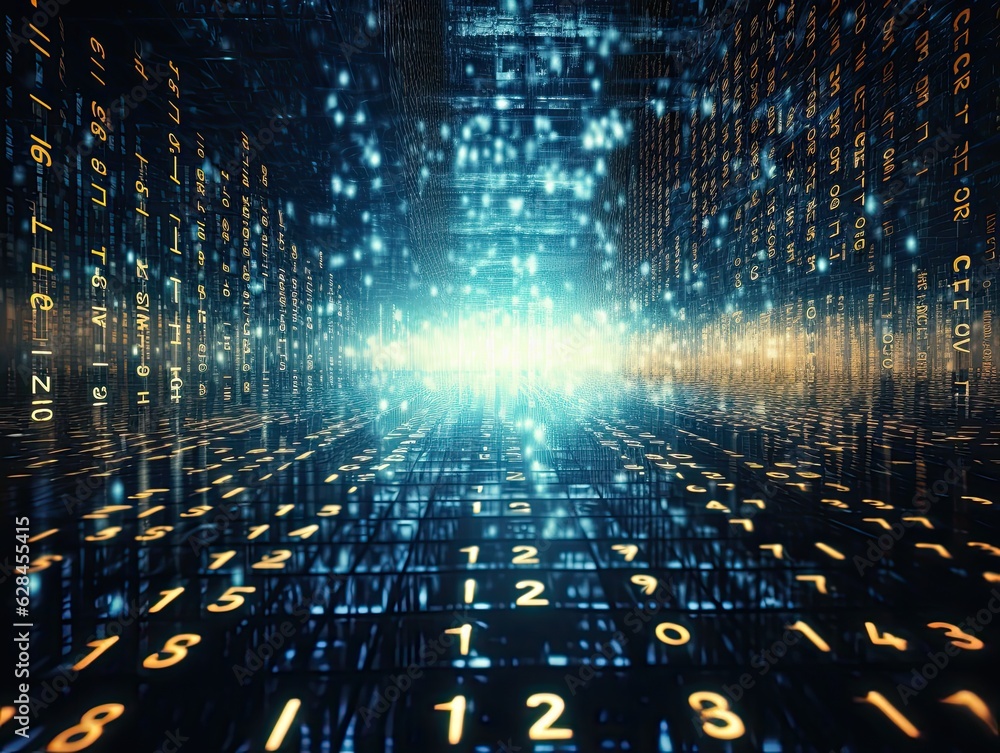 3D render of programming binary world, machine processes inside ...