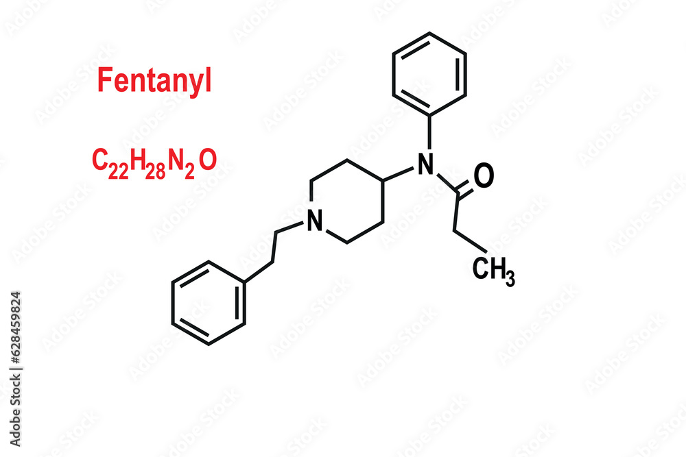 Fentanyl chemical formula and skeletal structure. Vector illustration ...