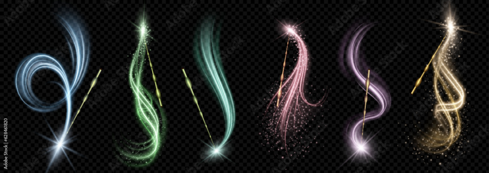 Magic wand with wizard spell sparkle light vector. Magician fairy ...
