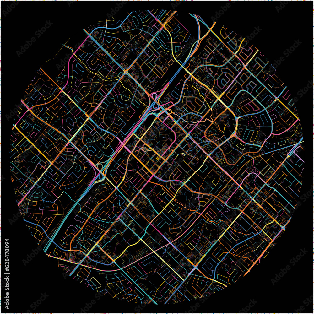 Colorful Map of Mississauga, Ontario with all major and minor roads ...