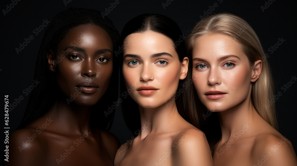 Women with different skin colors, standing next to each other, very ...