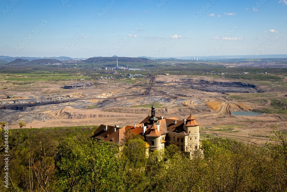 Jezeri, a castle located on the slopes of the Ore Mountains in the Most ...
