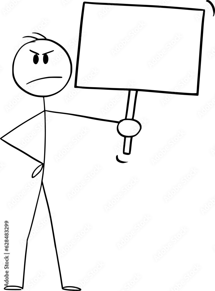 Angry Person Holding Empty Sign , Vector Cartoon Stick Figure ...